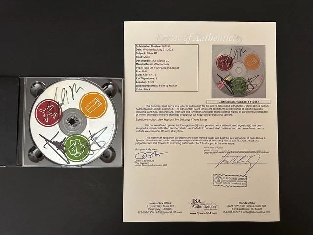 JSA LOA SIGNED Autograph BLINK 182 CD Mark Travis Tom Take off Pants ...