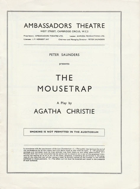 PROGRAMME BOOKLET THE MOUSETRAP by Agatha Christie Ambassadors Theatre ...