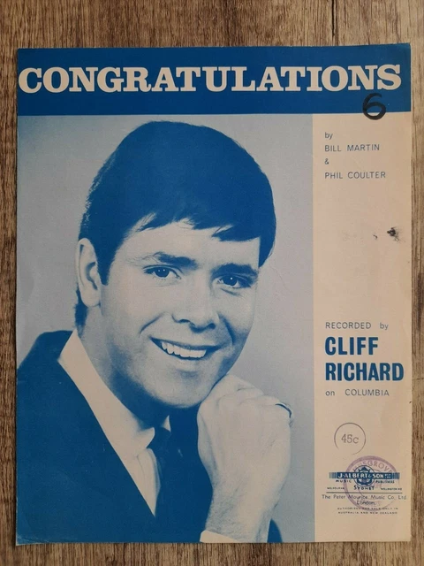 VINTAGE CLIFF RICHARD - Congratulations Sheet Music 1968 $9.95 ...