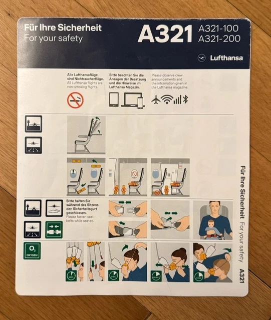 LUFTHANSA AIRBUS A321 Safety Card Sicherheitskarte Germany Version 10 ...