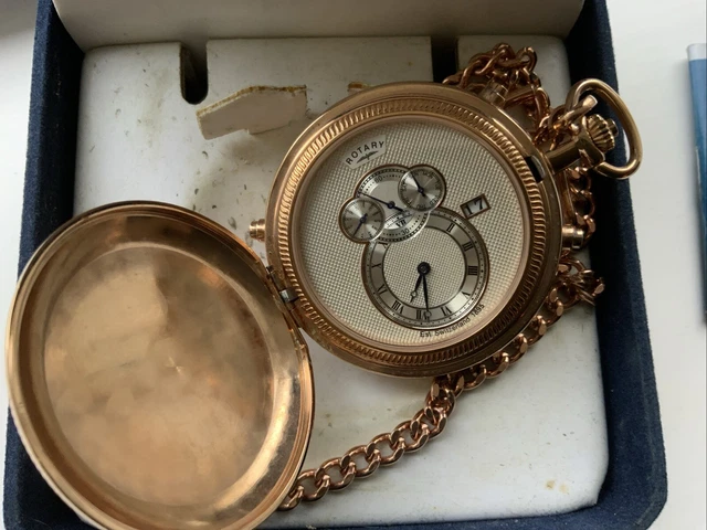 ROTARY MECHANICAL TRIPLE Calendar Full Hunter Pocket Watch Automatic ...