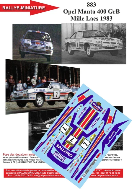 DECALS 1/24 REF 883 Opel Manta Henri Toivonen Rallye 1000 Lacs 1983 ...
