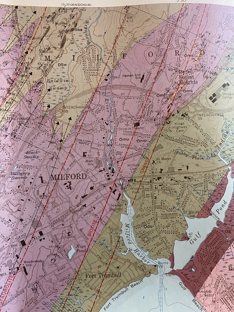 VINTAGE MAP- BEDROCK Geologic Map Of The Milford Quadrangle ...