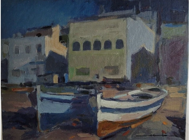 TABLEAU HUILE PAYSAGE Marine Bateaux Plage Impressionniste XXème EUR 230,00 - PicClick FR