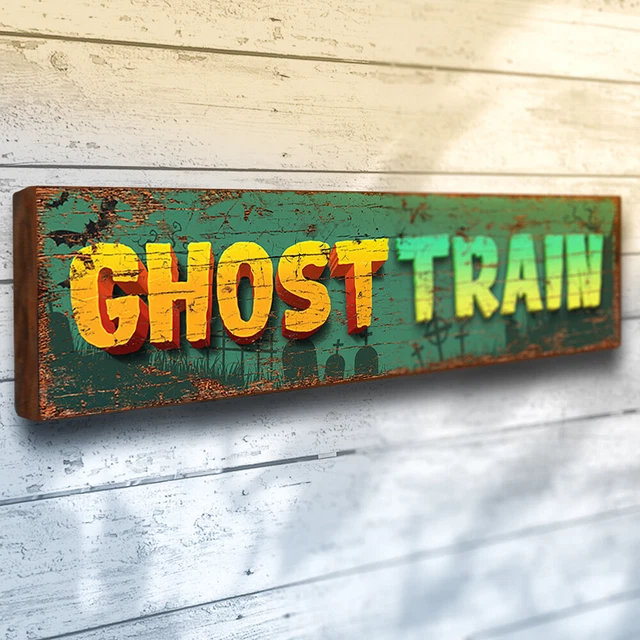 GHOST TRAIN FAIRGROUND Sign 40cm Wooden Funfair Ride Vintage Style Wall ...