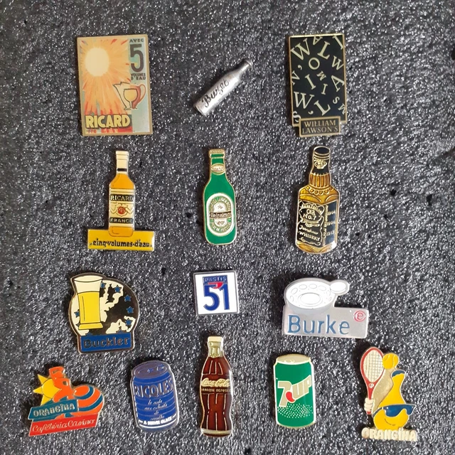 14 PIN'S BOISSON Ricard Heineken Pastis Lawson Buckler Coca Ricqles ...