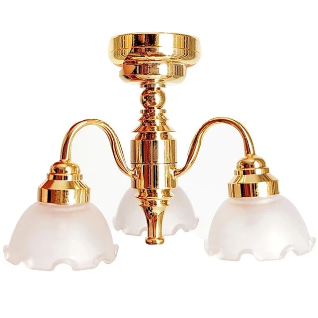 GOLD BASE THREE Head Ceiling Lamp Model 1/12 Dollhouses Scene Display ...