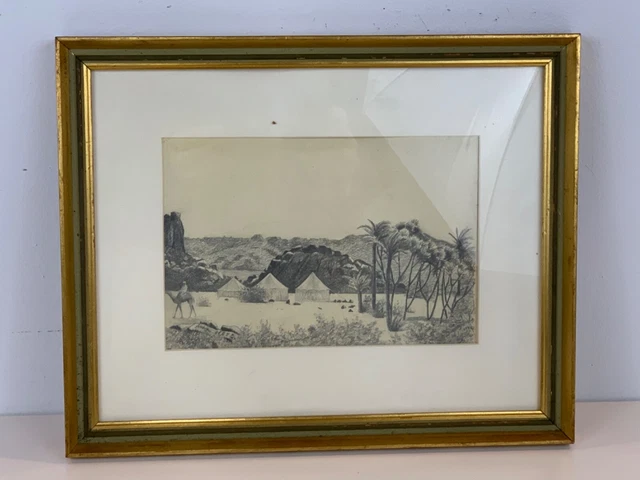 ANTIQUE 1894 RICHARD E. Chambers Drawing Orientalist Scene w/ Man ...