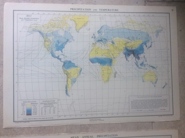 VINTAGE 1951 MAP 10x15 inch taken from The Oxford Atlas World July Rain ...