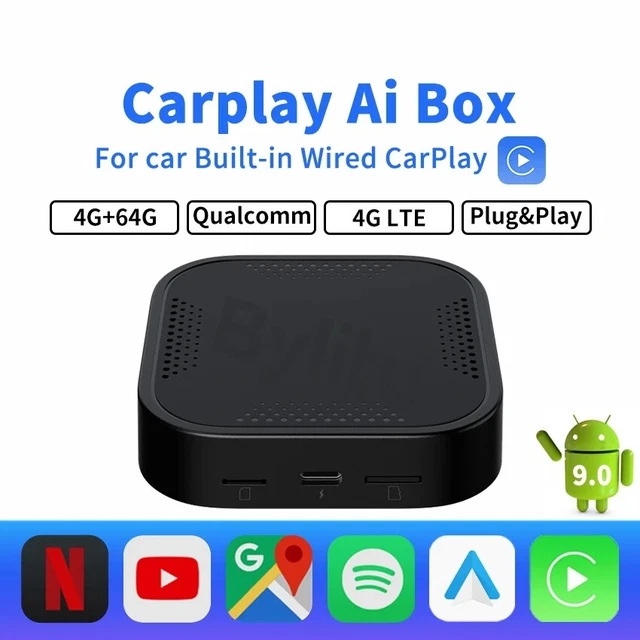 CARPLAY AI BOX Wired to Wireless Android auto Qualcomm Octa-Core 4G+64G ...
