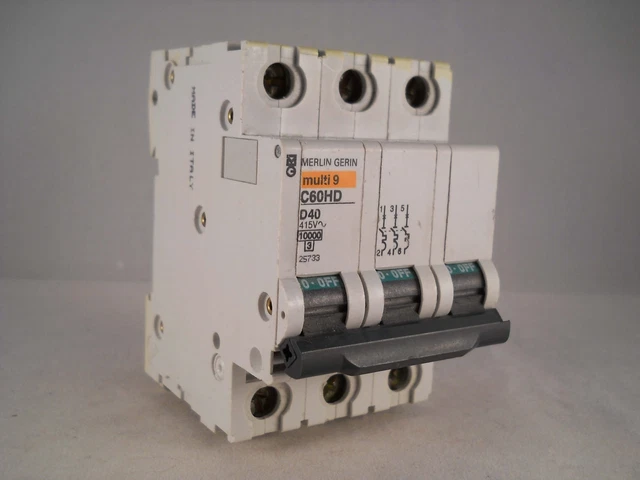 MERLIN GERIN MCB 40 Amp Triple Pole 3 Phase Breaker Type D 40A C60HD340 25733 £35.95 - PicClick UK