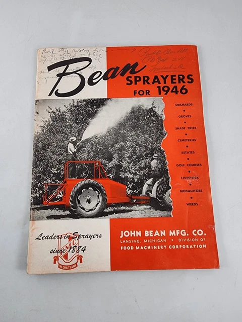 BEAN SPRAY PUMPS Catalog JOHN BEAN MFG. Co BEAN SPRAYERS 1946 Original ...