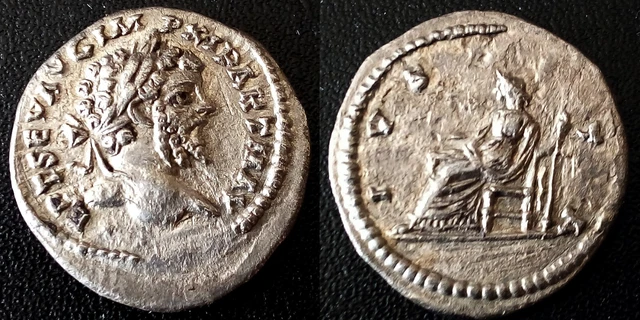 SCARCE. SEPTIMIUS SEVERUS Silver Denarius A.D. 192-202. IVSTITIA ...