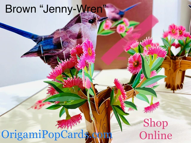 ORIGAMI POP CARDS Blue Wren Aussie Bird 3D Pop Up Greeting Card ...