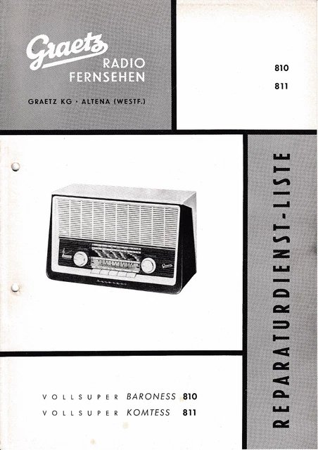 SERVICE MANUAL-ANLEITUNG FÜR Graetz Baroness 810,Komtess 811 EUR 8,50 ...