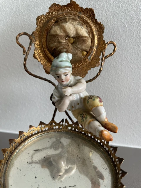 PORTE MONTRE GOUSSET Ancien Porcelaine Miroir Fleur Poche Baguier Doré ...