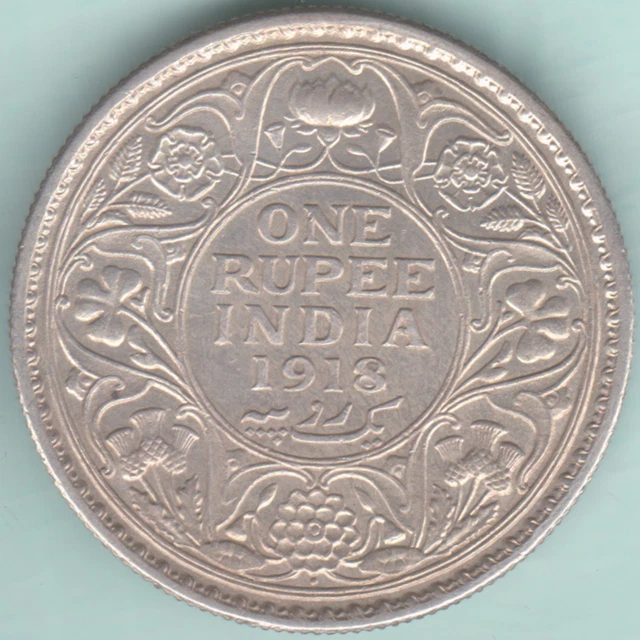 BRITISH INDIA 1918 King George V One Rupee Rare Silver Coin £19.57 ...