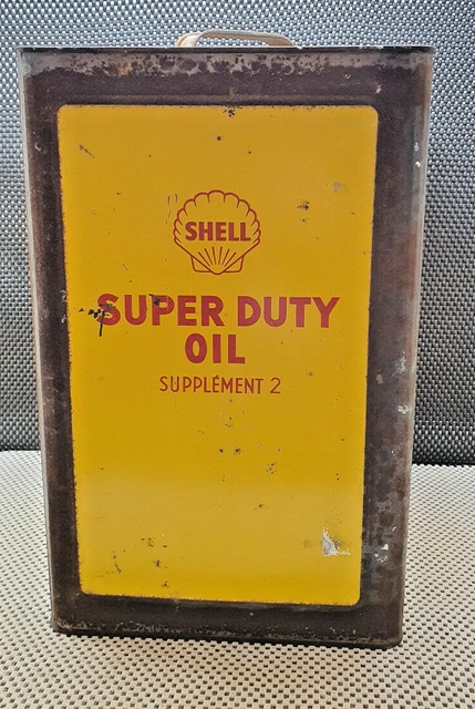 ANTIQUE LARGE EMPTY Oil Can 20L Shell Super Duty Oil Supplement 2 ...