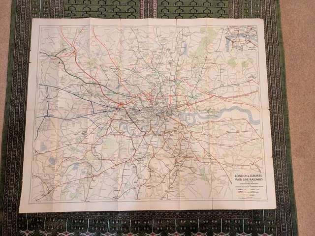 1935 MAP OF London & Suburbs Mainline Railways & connecting Underground ...