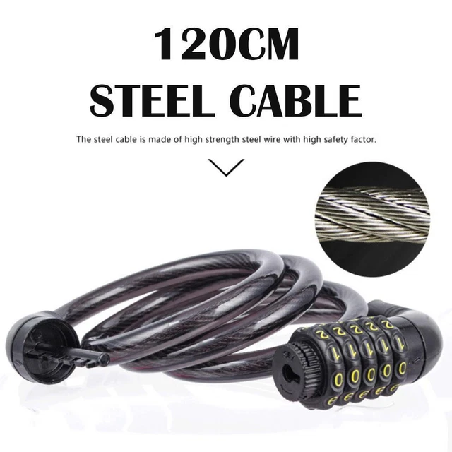BICYCLE 5 DIGIT Code Cable Lock 120CM Anti-theft Bike Password Lock ...