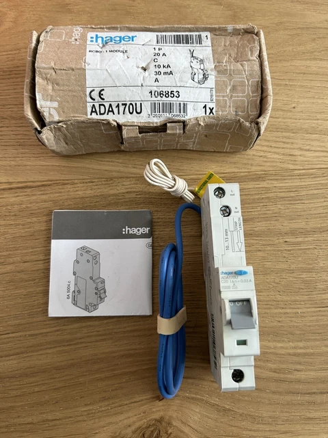 HAGER 20 AMP 30mA RCBO Type C ADA170U Mcb Circuit Breaker 0.03A C20 £21.99 - PicClick UK