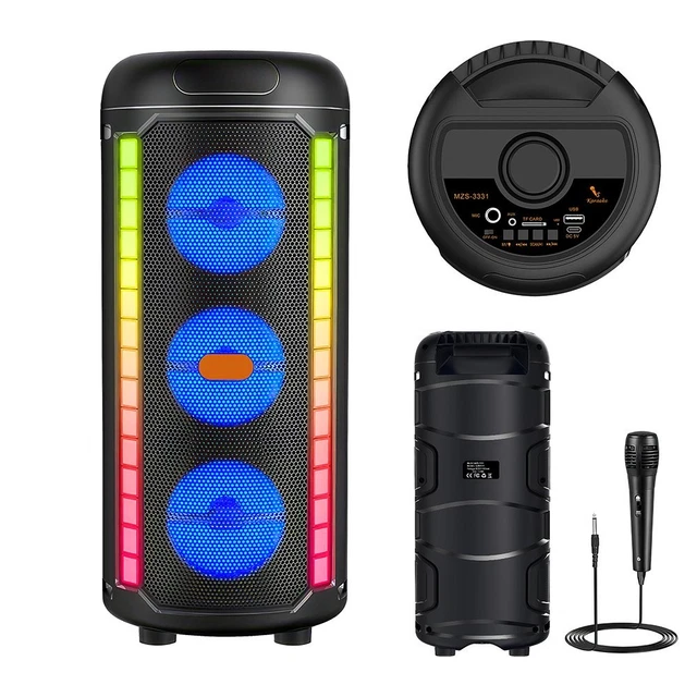 PORTABLE BLUETOOTH KARAOKE Speaker TWS Triple Woofers LED Party Lights ...