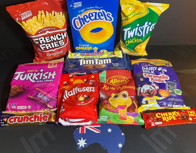 AUSTRALIAN ICONIC FOOD Chips Lollies Chocolate Bars Tim Tams Crunchie ...