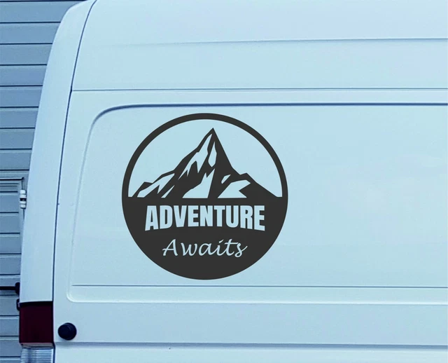 ADVENTURE AWAITS DECAL Caravan Campervan Sticker Mountain Motorhome ...