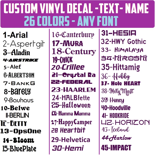 CUSTOM VINYL DECAL ANY TEXT NAME Personalized Lettering Sticker, 26 ...
