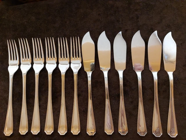 INSIGNIA PLATE GRECIAN Pattern Fish Cutlery Set 12 Pieces With B ...