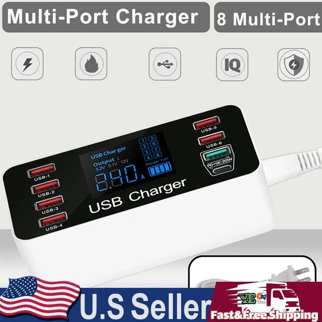 8 PORT SMART Multi USB AC Wall Charger Hub Smart Fast Wall Charging ...