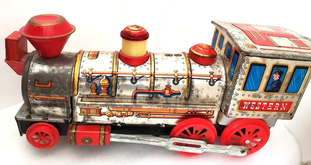 VINTAGE WESTERN TIN Train Locomotive Engine Japan 3D Battery Operated ...