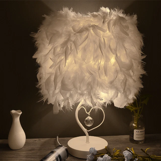 FLUFFY FEATHER LAMPSHADE Table Lamp Round Light Shade Freestanding ...