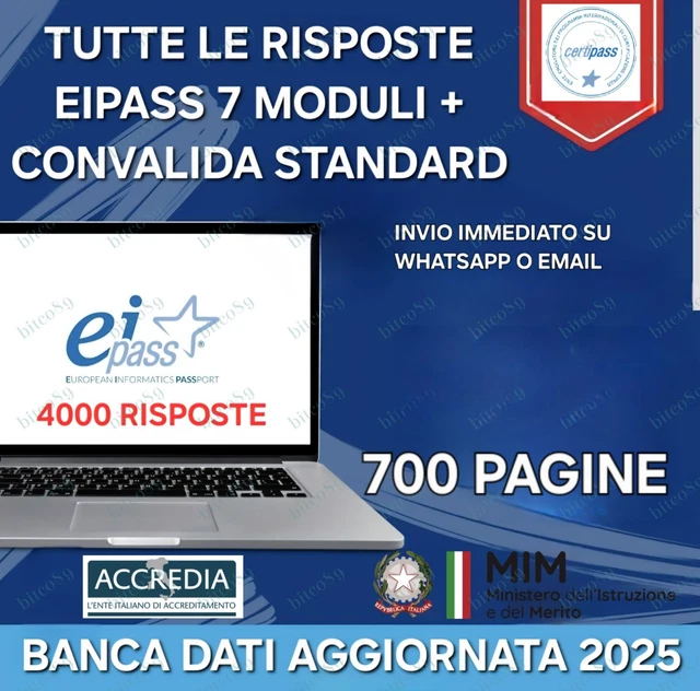 EIPASS 7 MODULI User + Standard Aggiornato 2025 Domande Verificate E Corrette EUR 3,65 - PicClick IT