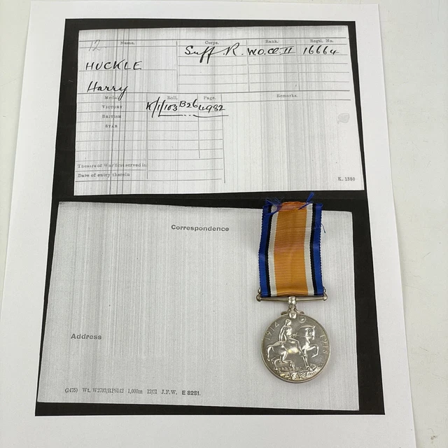 WW1 WAR MEDAL Warrant Officer 2nd Class Harry Huckle 16664 Suffolk ...