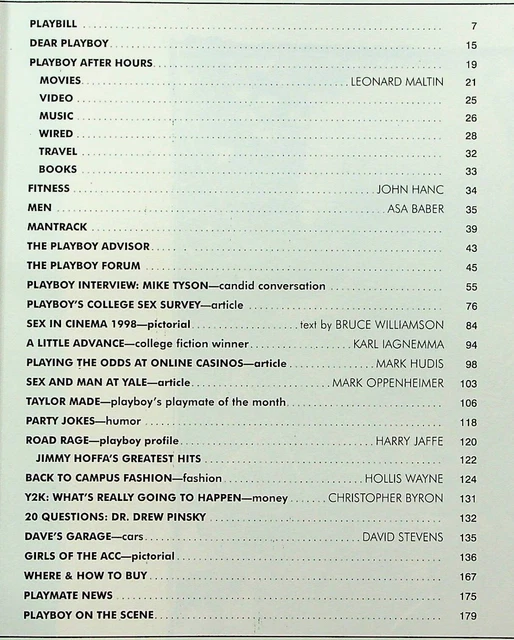 PLAYBOY MAGAZINE NOVEMBER 1998 VG ACC College Girls Tiffany Taylor Mike ...