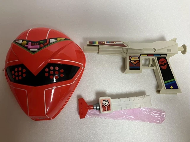 POWER RANGERS HIKARI Sentai Maskman Red Omen Face Mask Laser Gun set ...