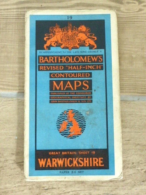 GREAT VINTAGE BARTHOLOMEW’S Half Inch Contoured Sheet Map, Warwickshire ...