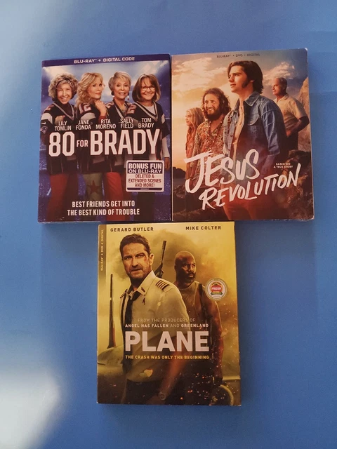 3 BLU-RAY MOVIE Lot, 80 For Brady +Jesus Revolution +Plane+Dvds W ...