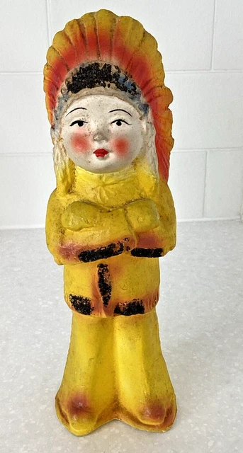 NATIVE AMERICAN INDIAN 9" Chalkware Plaster Figure Statue Vintage Child ...