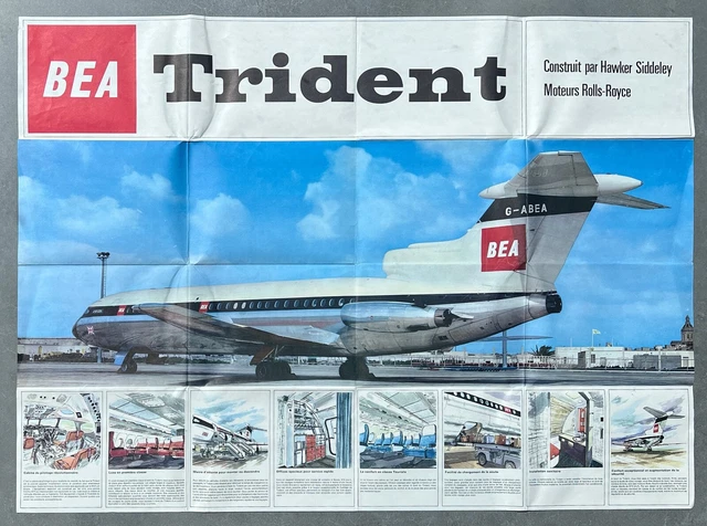 BRITISH EUROPEAN AIRWAYS Trident Airline Poster Brochure Bea Hawker ...