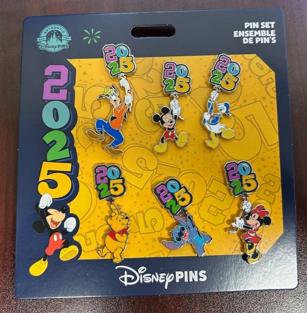 DISNEY PARKS 2025 Mickey Mouse and Friends Trading Pin Booster Set of 6 ...