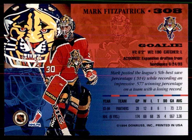 1994-95 LEAF MARK Fitzpatrick Florida Panthers #308 EUR 0,91 - PicClick FR