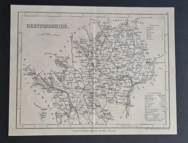 ANTIQUE (C. 1860) map of Hertfordshire from Dugdale's England & Wales £ ...