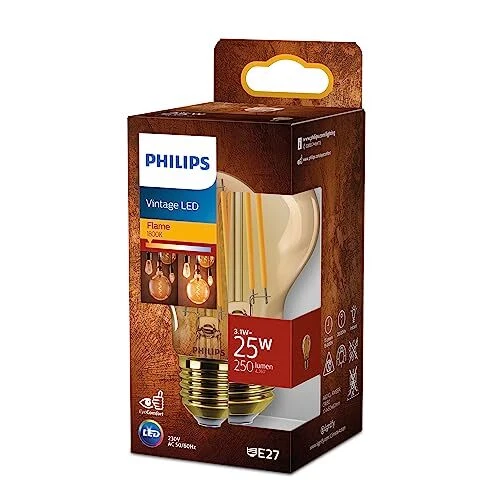 PHILIPS AMPOULE LED Vintage Ambrée 25 W Culot E27 Blanc Chaud 1800K Non Dimmable EUR 17,63 ...