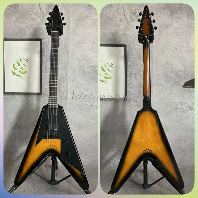 VINTAGE SUNBURST FLYING V Electric Guitar Black Fretboard HH Pickup ...