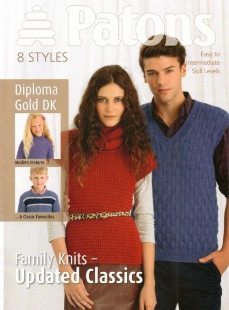 PATONS FAMILY KNITS 8 Styles Updated Classics Knitting Pattern Book in ...