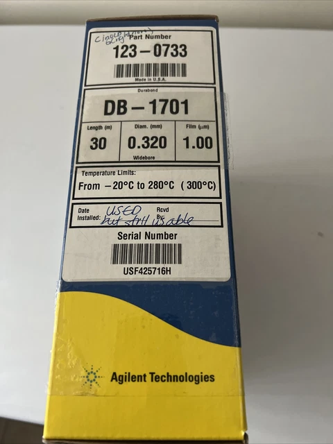AGILENT 123-0733, DB-1701, GC Capillary Column, 30M, 0.25 mmID, 0.25 ...