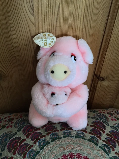 VINTAGE SALCO SOFTIES Pink Pig With Baby Piglet Soft Plush Toy 8" £26. ...