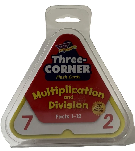 THREE CORNER FLASH Cards Multiplication and Division Facts 1-12 Math ...